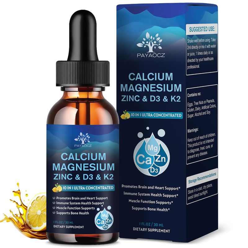 (4 Pack) 10 in 1 Calcium Magnesium Zinc Supplement, Magnesium Glycinate Complex Liquid Drops ...