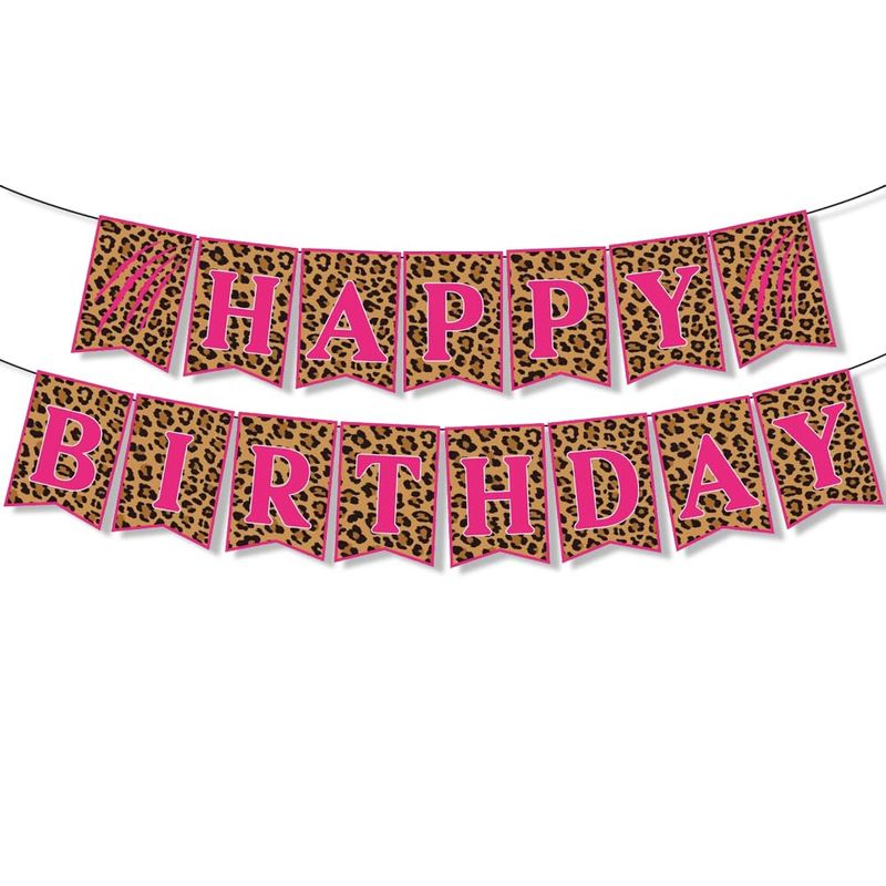 Leopard Print HAPPY BIRTHDAY Banner, Pink Leopard Print Birthday Banner ...