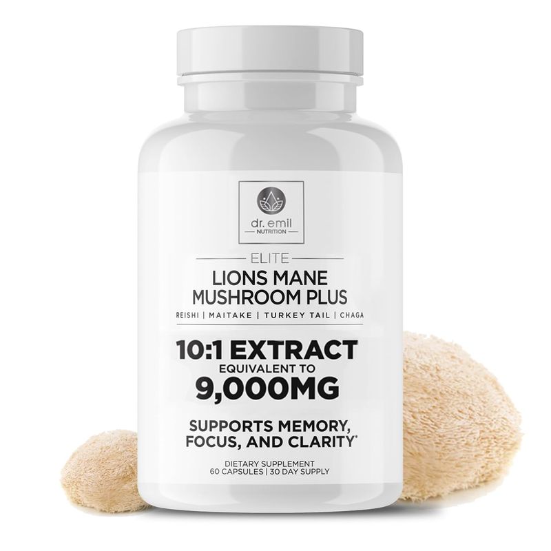DR EMIL NUTRITION 9000mg Organic Lions Mane Supplement Capsules for ...