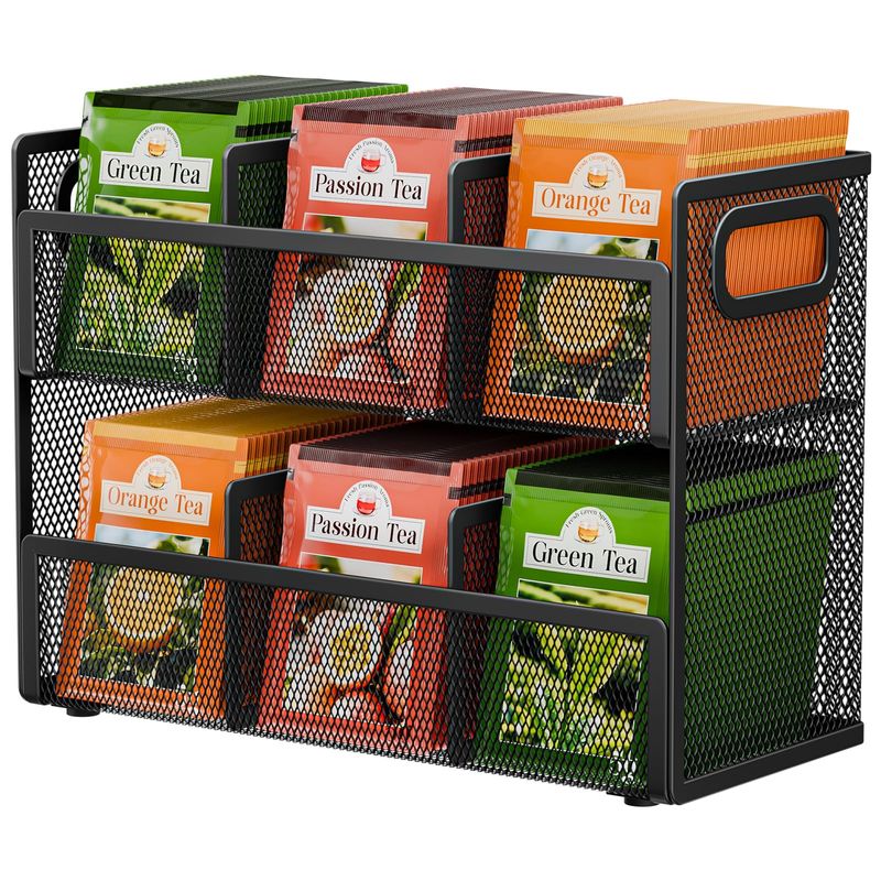 Volmop 2 Tier Tea Bag Organizer, Mesh Tea Bag Holder with Handle ...