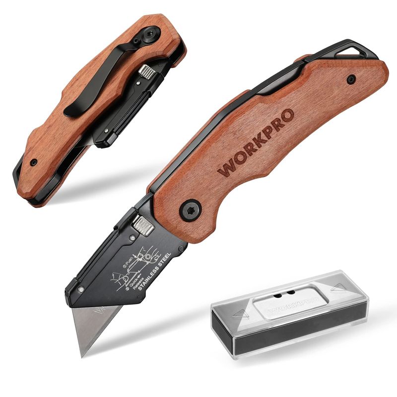 WORKPRO Folding Utility Knife with Stainless Steel Head, Quick-change ...