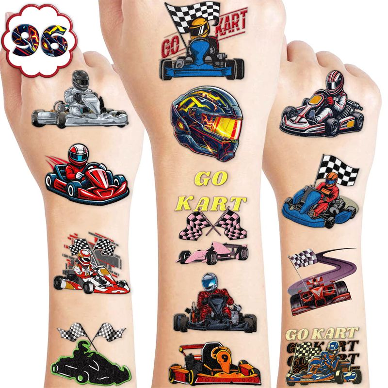 100 PCS Go Kart Car Temporary Tattoos Themed Birthday Party Decorations ...