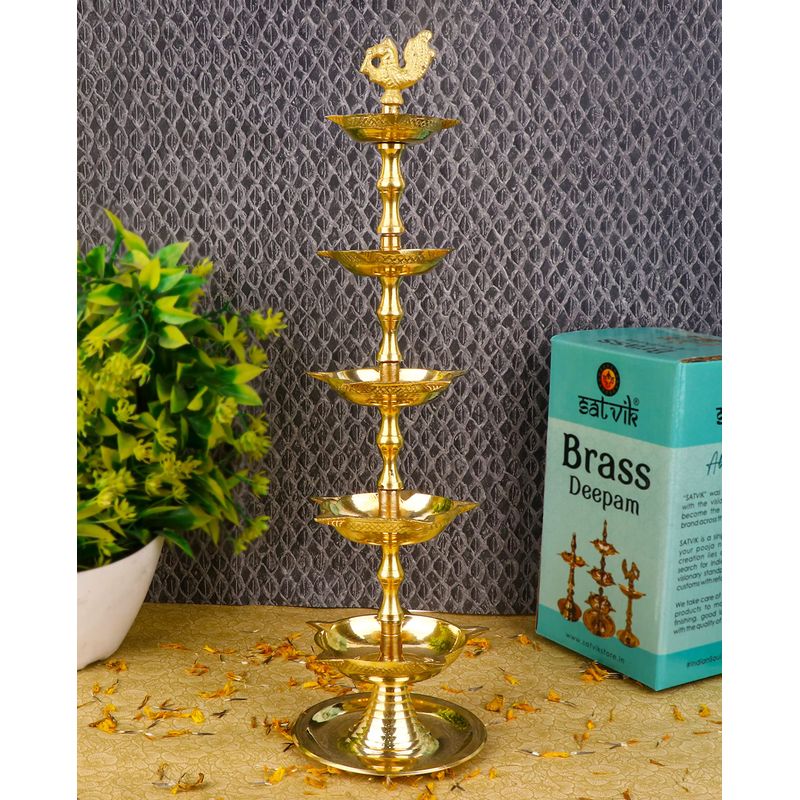 SATVIK 2Pc Standing Brass Kerala Samai Diwali Deepak for Puja ...