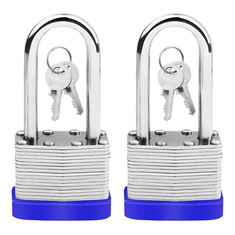 2 Pack Heavy Duty Long Shackle Steel Lock with Heavy Duty Laminated ...