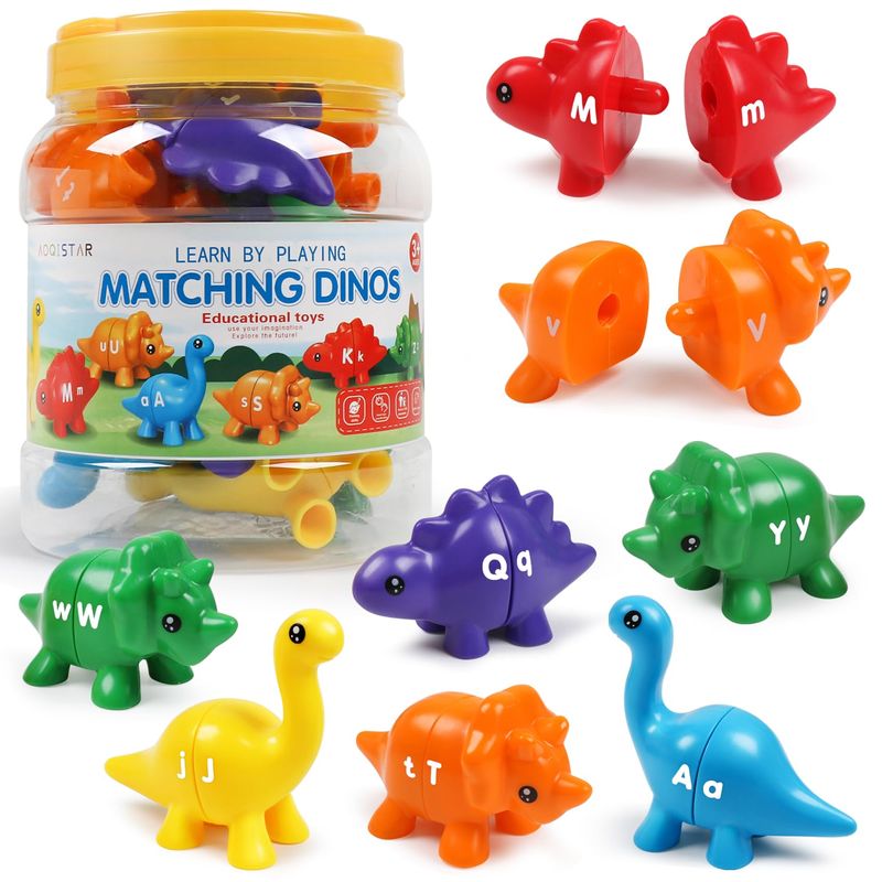 USATDD Matching Letters Dinosaur Toy, Double-Sided ABC Letters Dinosaur ...