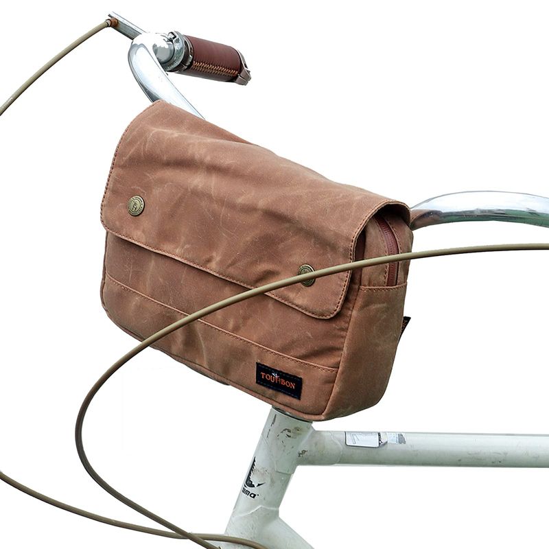 TOURBON Bike Bag Waxed Canvas Bicycle Handlebar Bag Zipper Closure ...