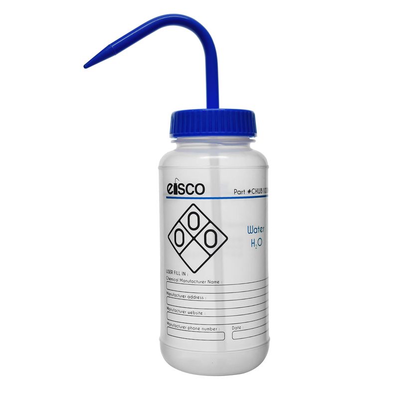 EISCO Wash Bottle for Water, 500ml - Labeled with Color Coded Chemical ...