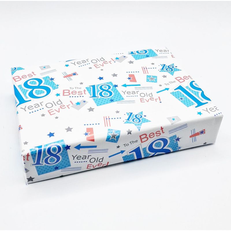 2 Sheets 18th Birthday Wrapping Paper Age 18 Birthday Blue Red Gift ...