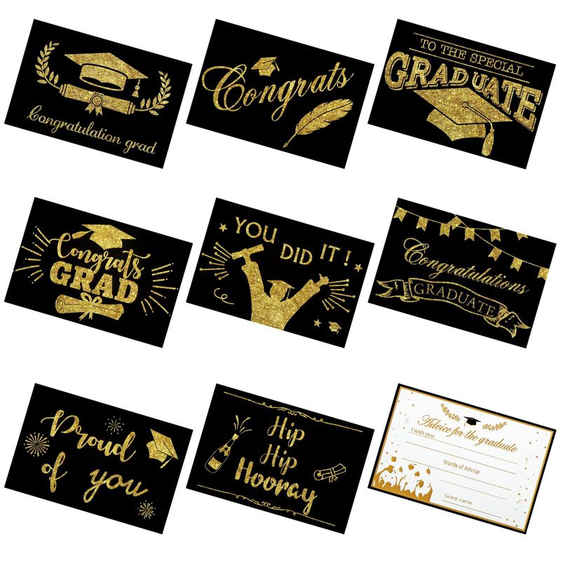 Graduation Card,Congrat Grad Party Invitation Cards 16PCS,Black Gold ...
