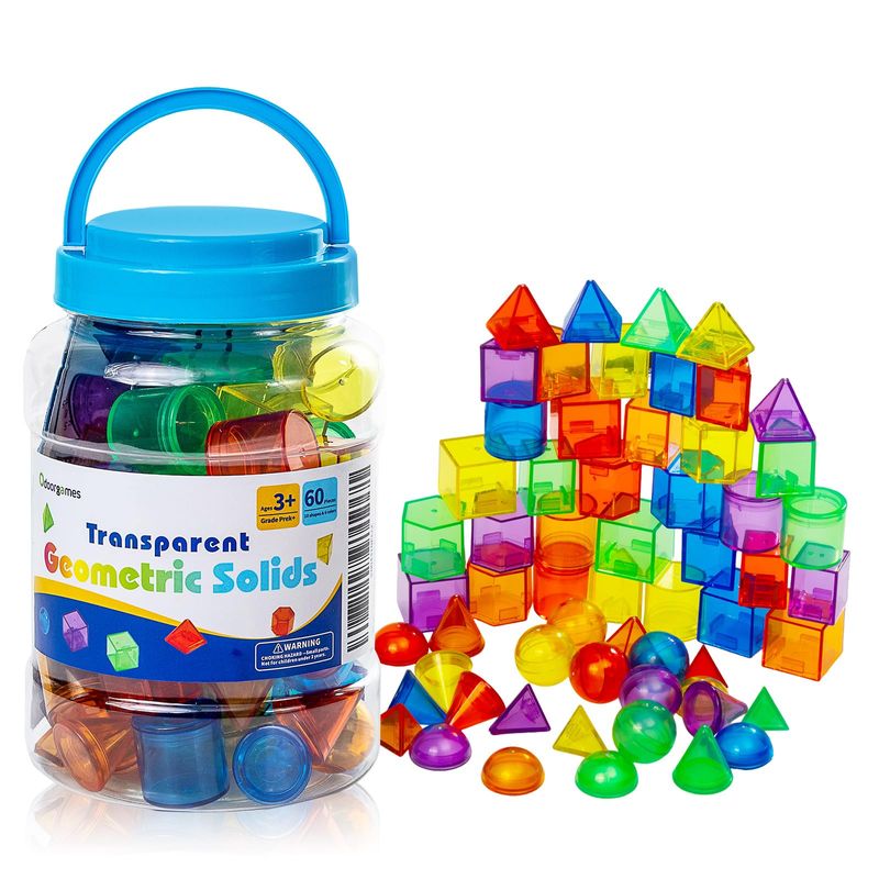 Odoorgames 60 Pcs 3D Shapes for Teaching - Geometric Solids for Kids ...