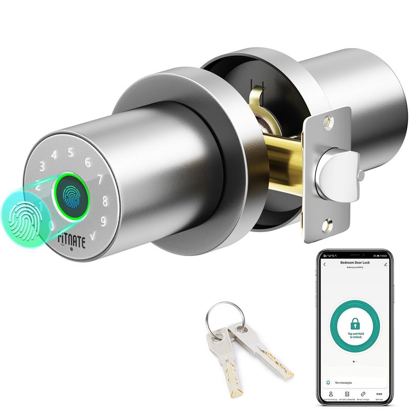 FITNATE Fingerprint Door Knob with Keypad, Smart Door Knob with App ...