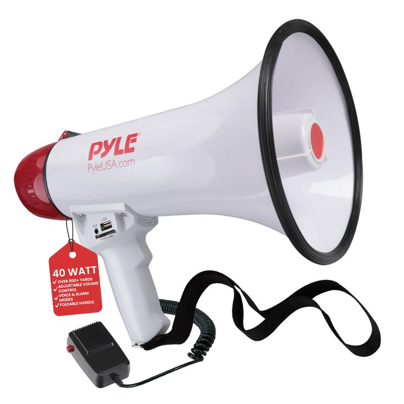 Pyle Megaphone Speaker PA Bullhorn Built-in Siren - Adjustable Volume ...