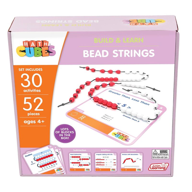Junior Learning: Mathcubes - Bead Strings - 30 Activity Set, Build & Learn, Beads & Boards Hands ...