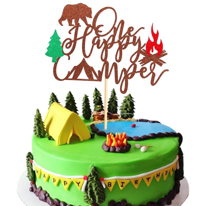 Arthsdite One Happy Camper Cake Topper Camping Camp Out Campfire Tent ...