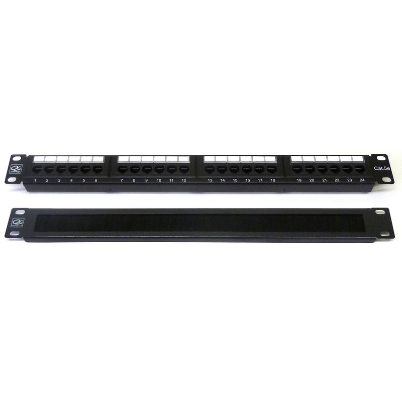 Cat 5E 19" 24 Port Patch Panel + Brush Cable Tidy Comms Rack Data ...