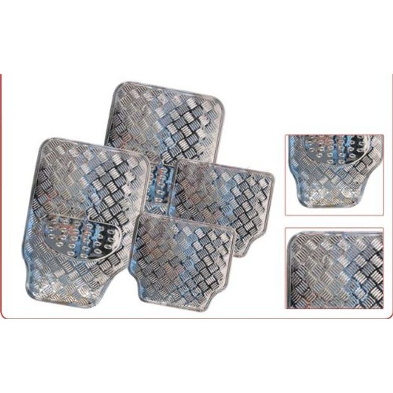 SILVER CAR MATS ALUMINIUM CHROME METALLIC LOOK - SET OF 4 PROTECTORS ...
