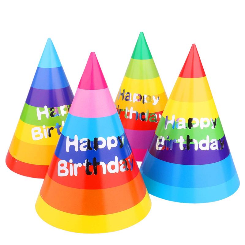 Birthday Hat Party Decoration Pack, Rainbow Happy Birthday Cone Hats ...
