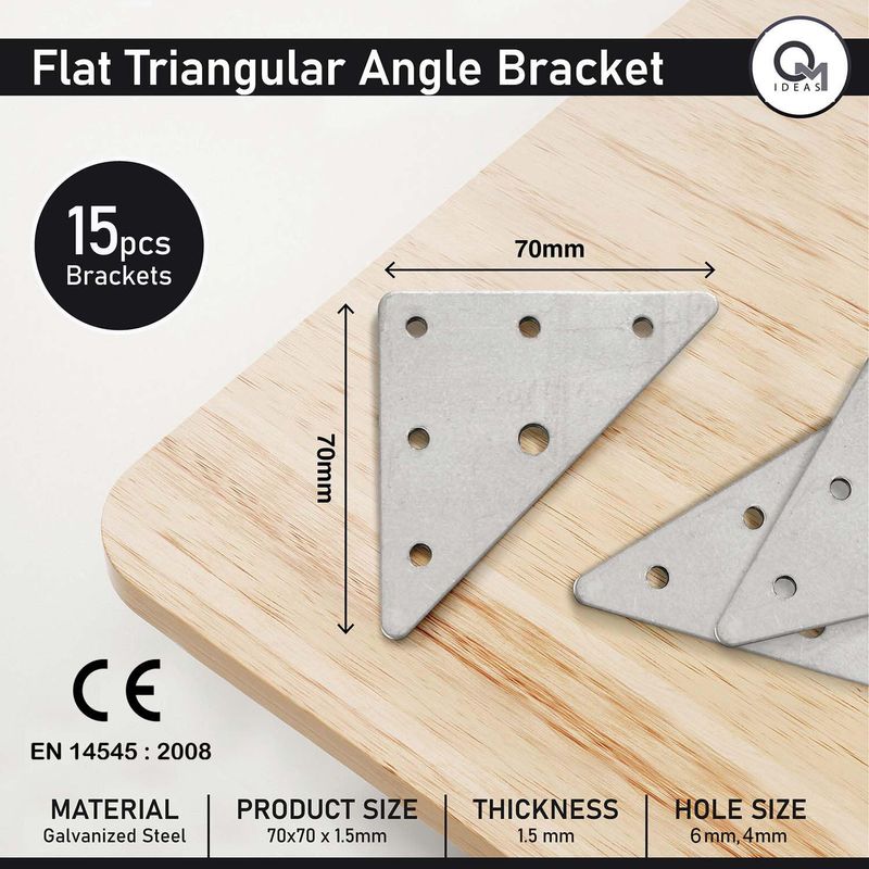 OMIDEAS 15 x Corner Bracket (70 x 70 x 1.5) Flat Triangular Wood Metal ...