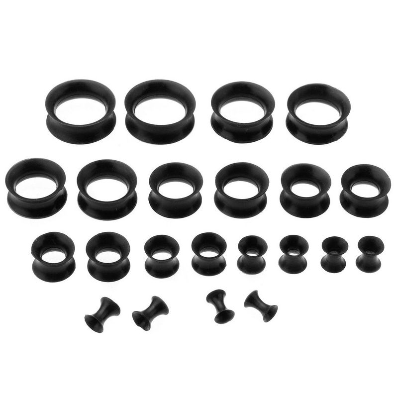 PiercingJak 22pcs 8G-3/4 Ultra Thin Soft Silicone Double Flared Flexible Flesh Tunnel Plugs Ear ...