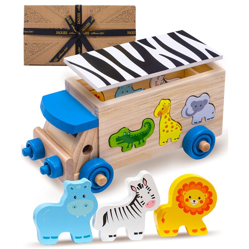 Jaques of London Wooden Shape Sorter for 1 Year Old | Wooden Toys | Safari Bus Animal Toys for 1 ...