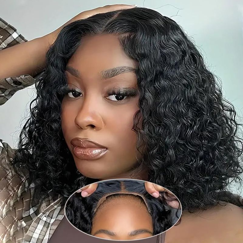 Wear and Go Bob Wigs Human Hair Deep Wave Glueless Wigs Human Hair Pre Plucked Pre Cut 180% ...