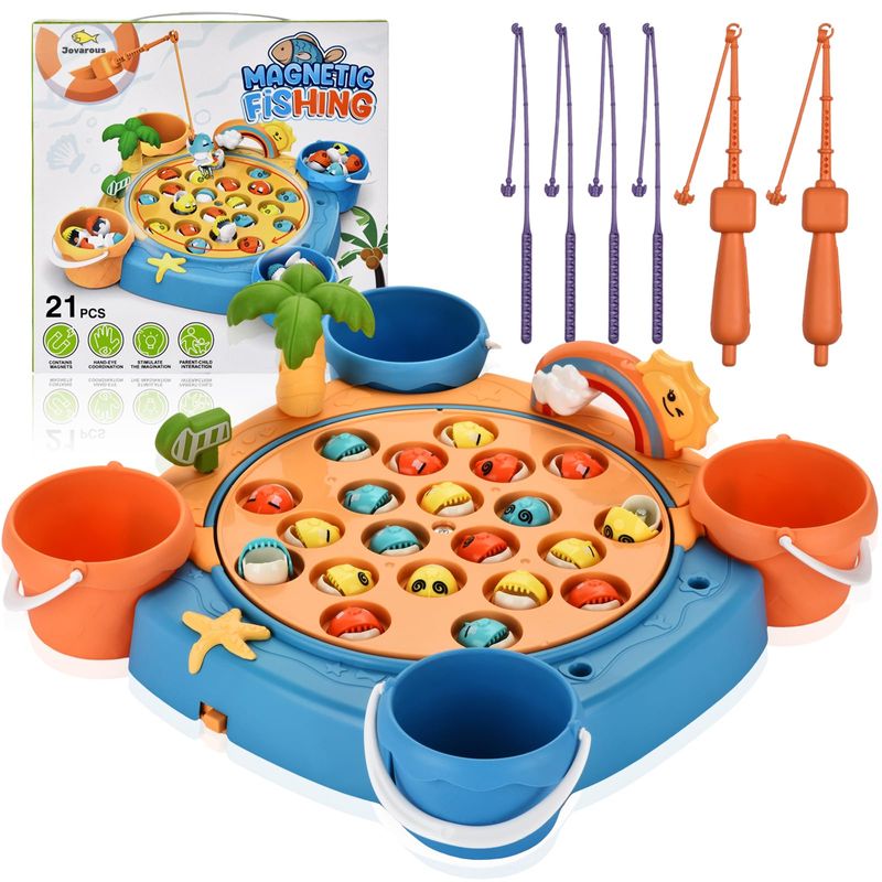 Jovarous Magnetic Fishing Game Set - 21 Fish and 6 Poles, Rotating ...