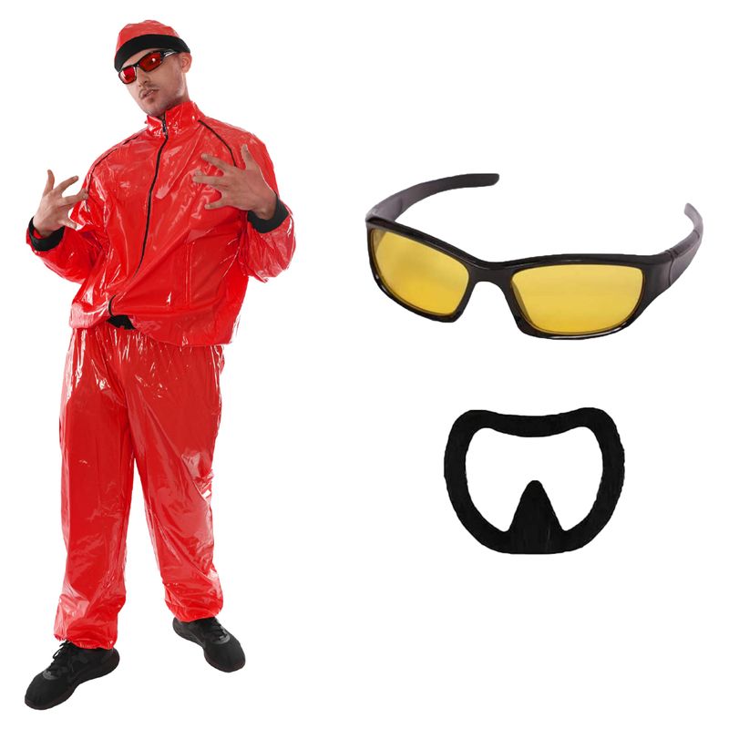 Red Rapper Costume - Medium - Red & Black Shell Suit, Matching Hat ...