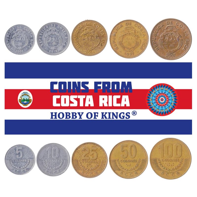 Costa Rica 5 Mixed Coins | 5 Colones to 50 Colones | Costa Rican ...