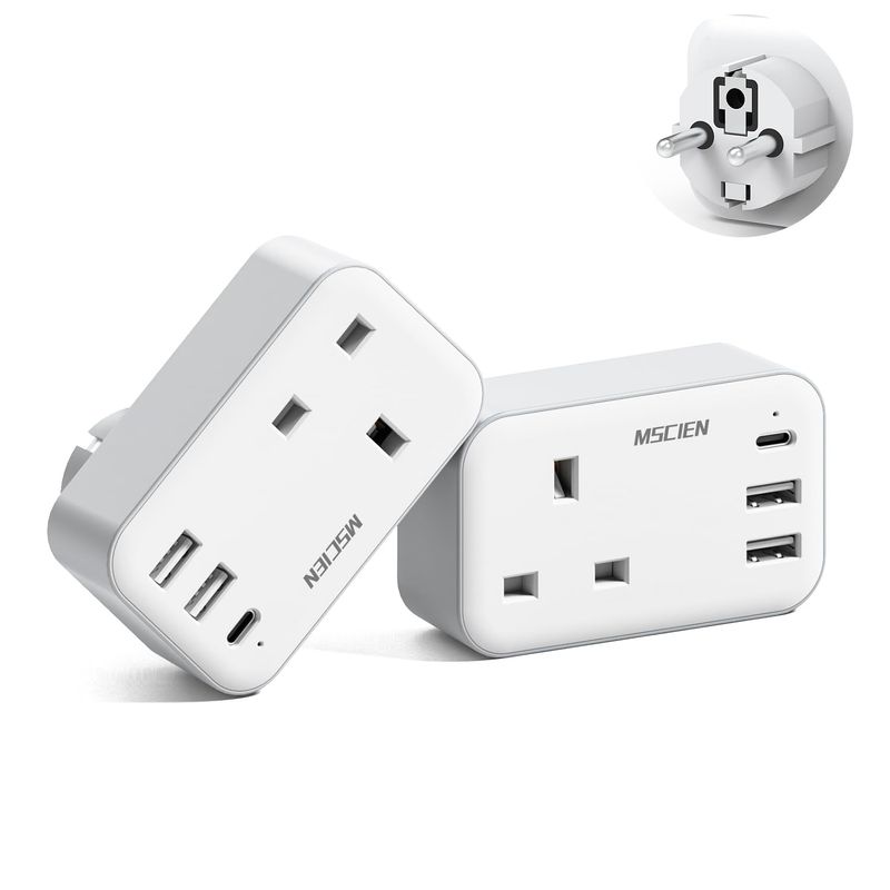 2 Pack UK to European Europe EU Plug Adapter with 3 USB (1 USB C ...