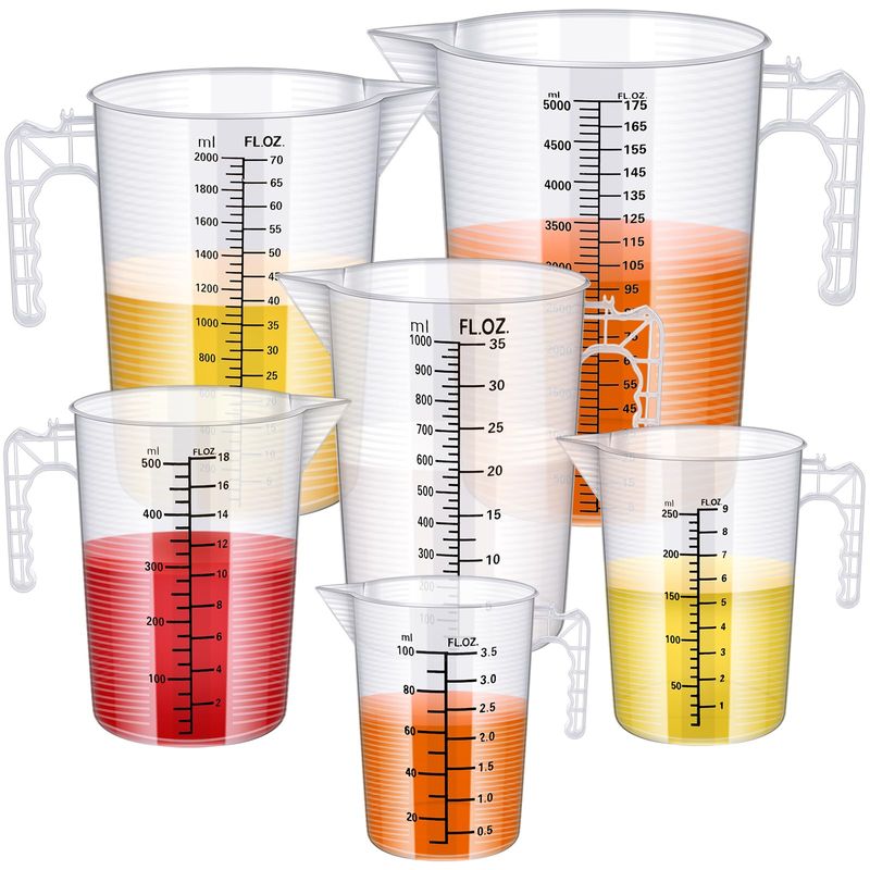 Xuhal 6 Pieces Plastic Measuring Pitcher Measurment Cup 6 Sizes Mixing ...