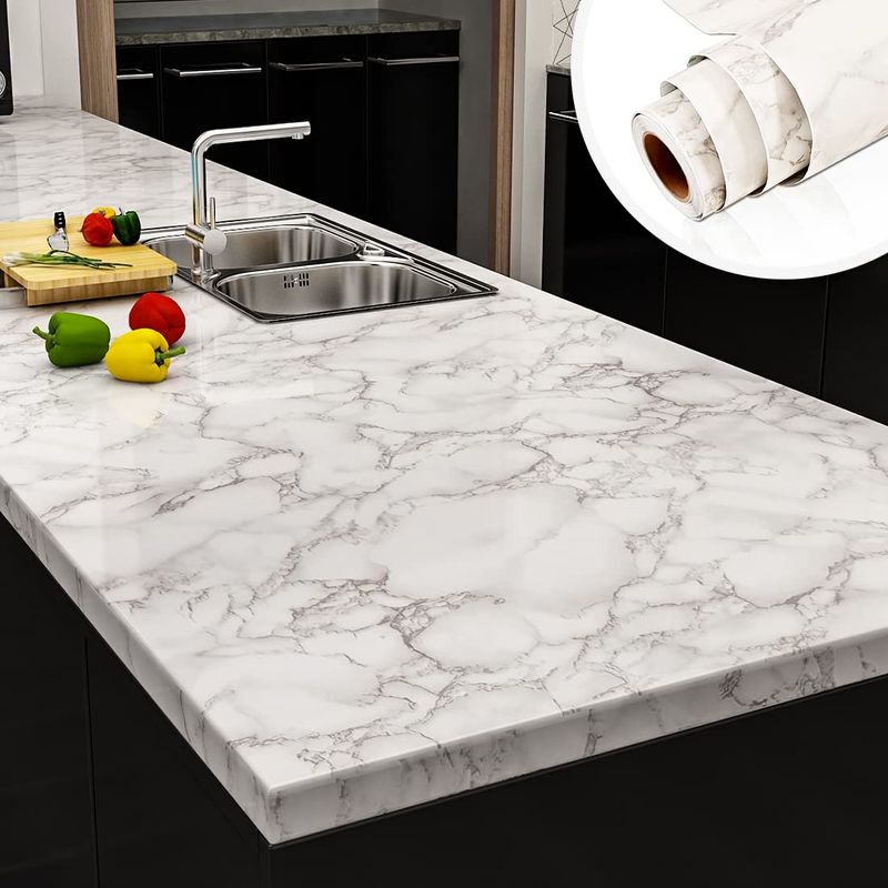 YENHOME Peel and Stick Countertops Waterproof 24"X118" Grey Marble ...