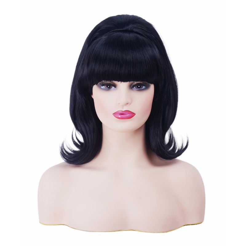 Rugelyss Vintage Short Wavy Ginger Mixed Blonde Wig with Bang Retro Bouffant Beehive Wigs fits ...