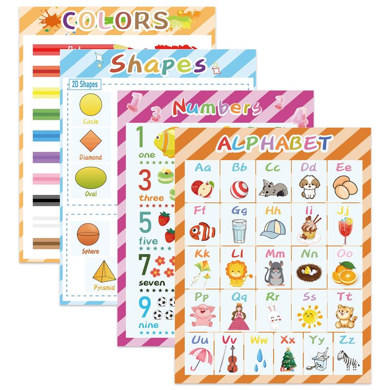 Educational Posters 4 PCS 17x22 Inch Shapes Numbers Colors Alphabet ...