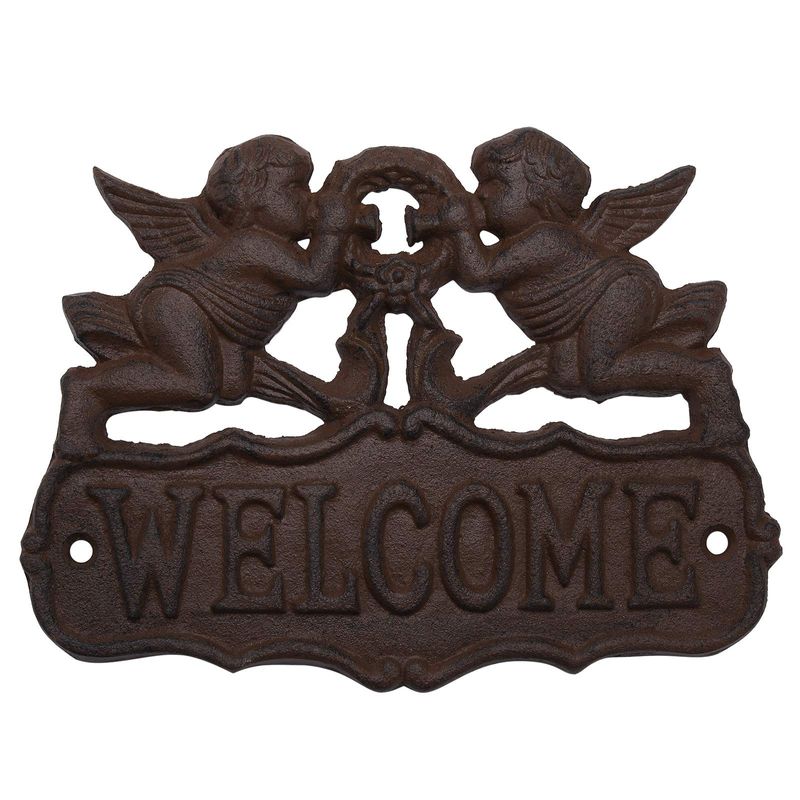 BRASSTAR Cast Iron Angel Welcome to Home Sign Front Door Porch Decor ...