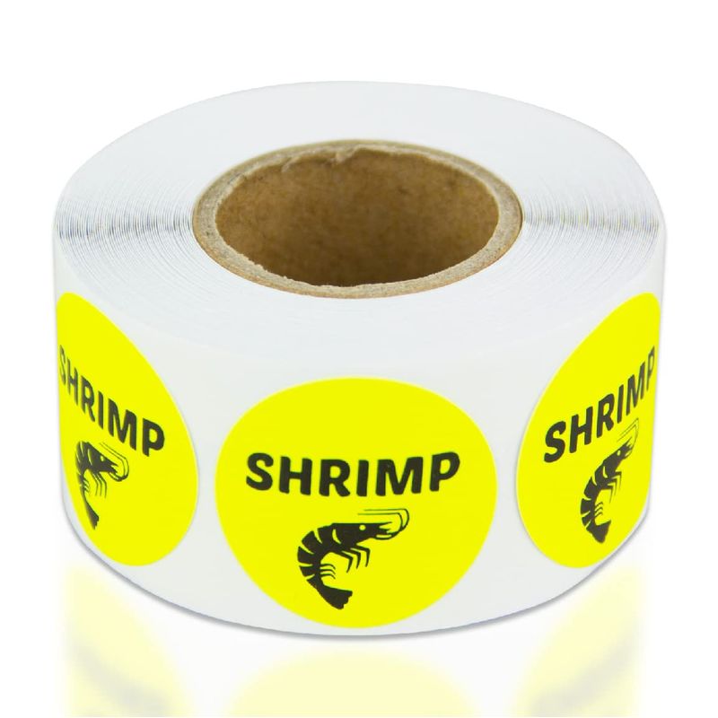 Shrimp Stickers - 1 Inch Round Circle Shrimp Food Labels in Bright ...