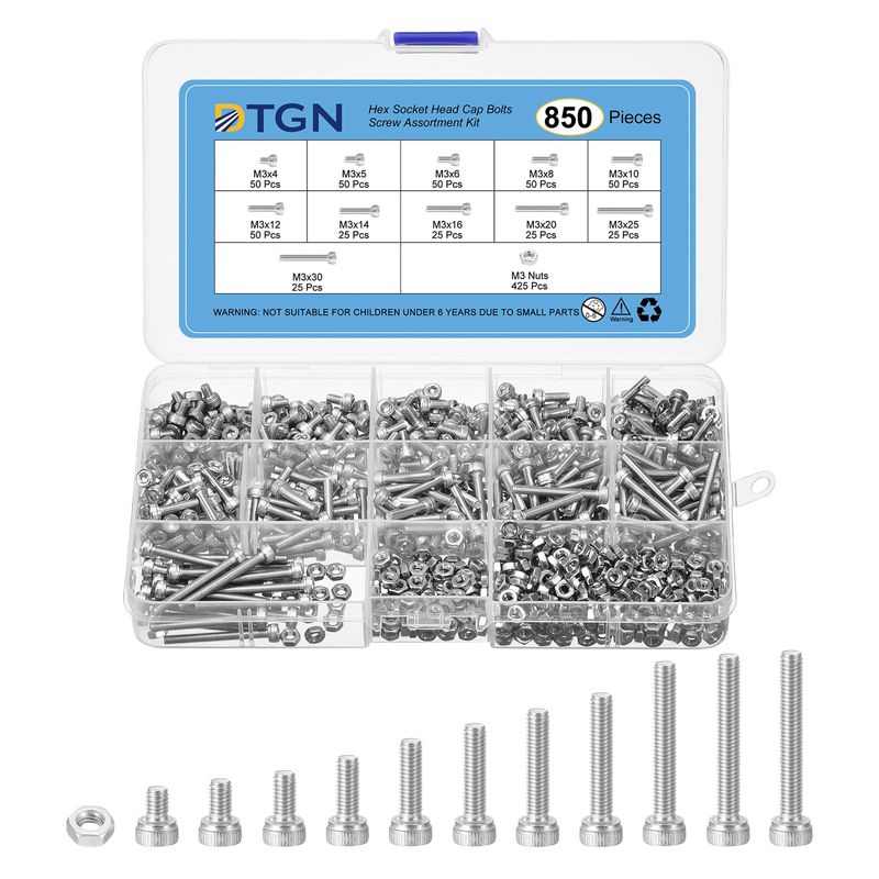 DTGN 850pcs Metric Thread Assortment M3 Bolts and Nuts Kit 304 ...