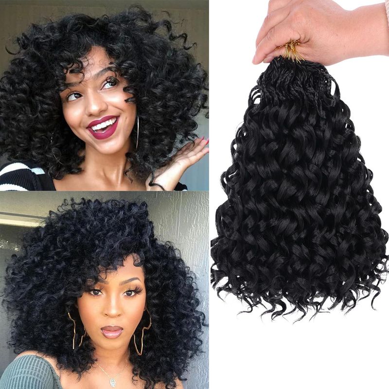 Mscat Gogo Curl Crochet Hair 10 Inch 8 Packs Black Ocean Wave Crochet ...