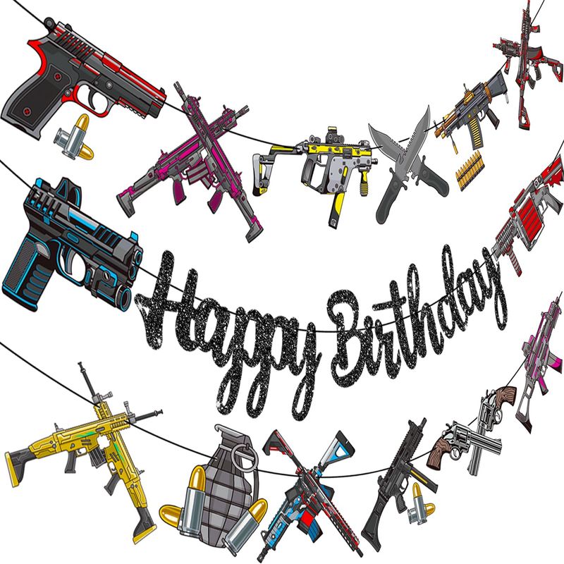 Gun Birthday Party Banners Army Themed Birthday Decorations 3Pcs ...