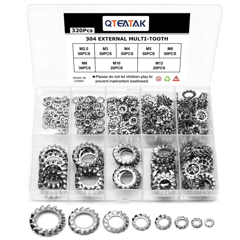 QTEATAK 320Pcs Stainless External Multi-Tooth Star Lock Washers ...
