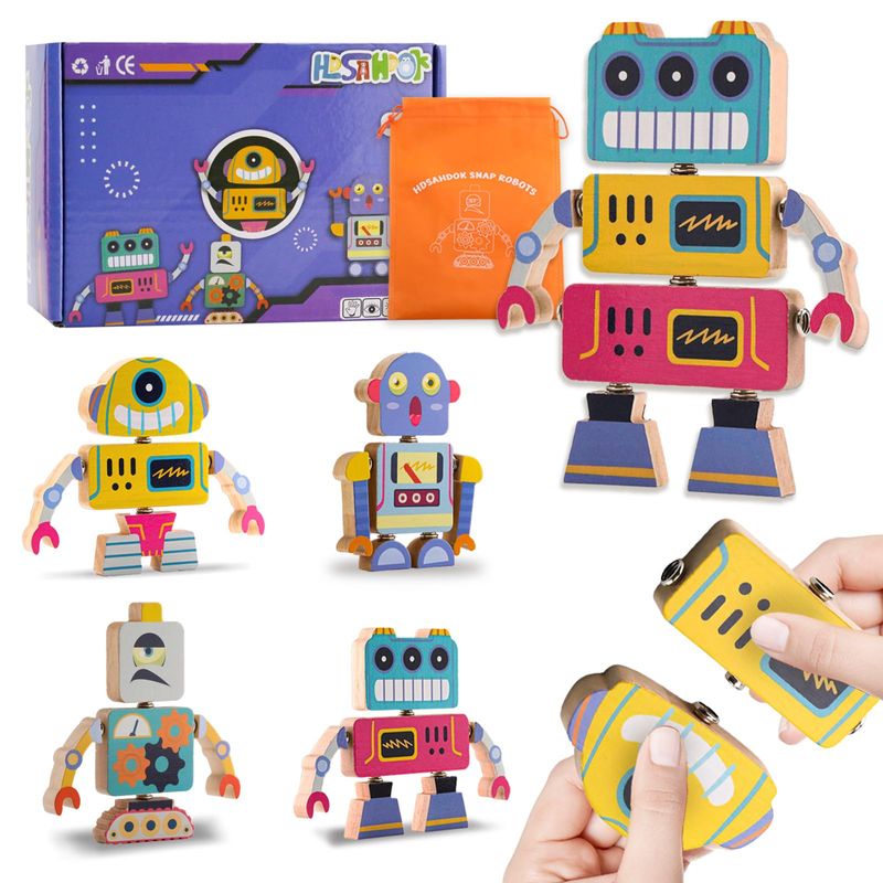 Hdsahdok Wooden Snap Together Stacking Robot Toys, STEM Building Block ...