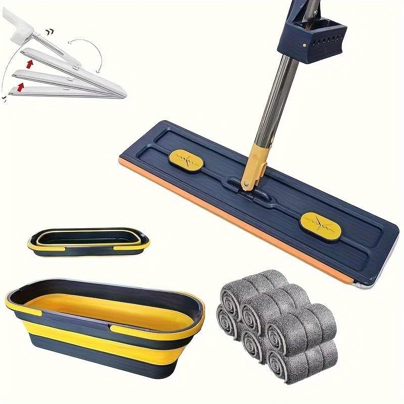 Dustpan Streamline Dust Mop Set with 6 Microfiber Pads Stainless Steel ...