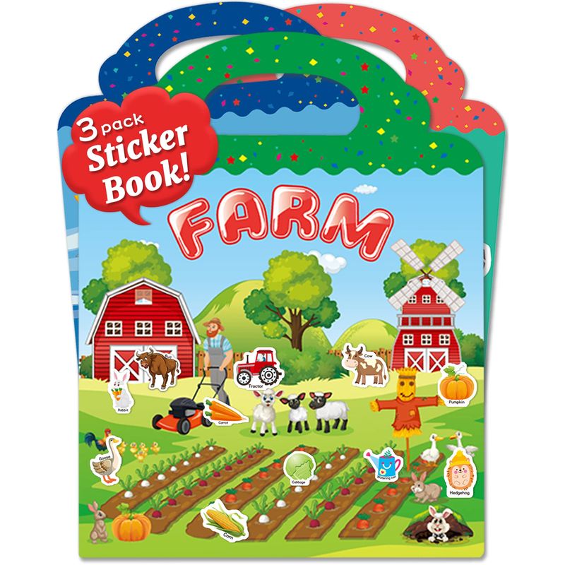 Benresive Reusable Sticker Book for Kids 2-4,3 Sets Fun Travel Stickers ...