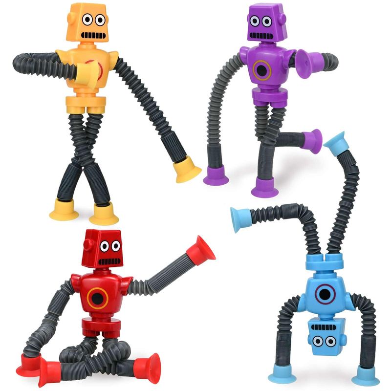 Pop Tubes Robot Fidget Toys (4 Pack), Telescopic Suction Cup Robotics ...