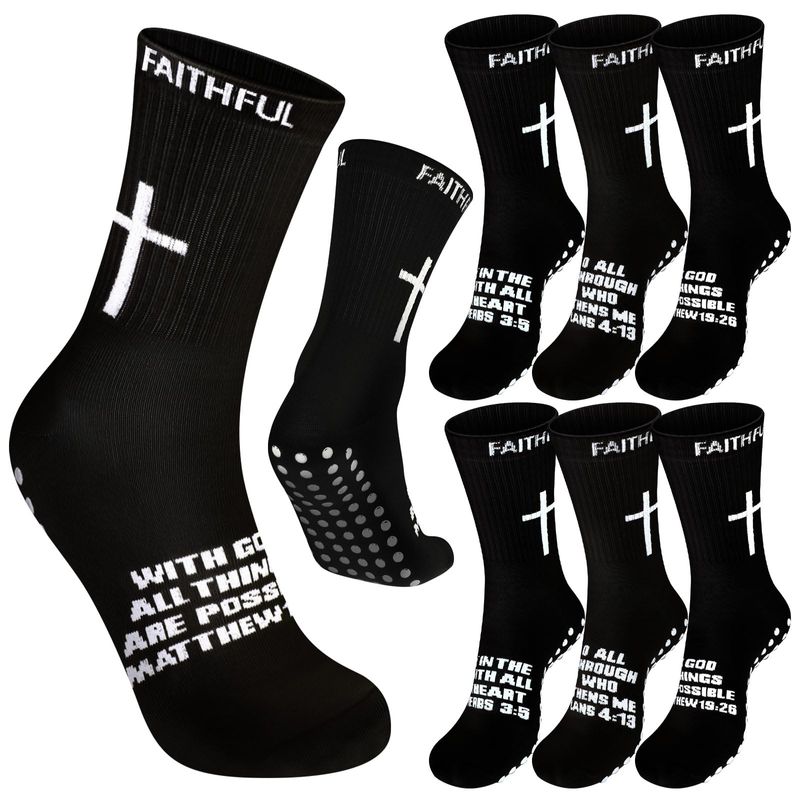 6 Pairs Cross Grip Soccer Socks Anti Slip Football Socks with Bible ...