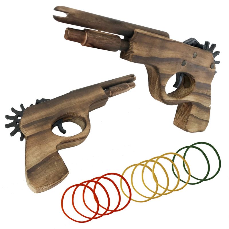 Wooden Rubber Pistol with Continuous Fire Function, Wooden Gun, Rubber ...
