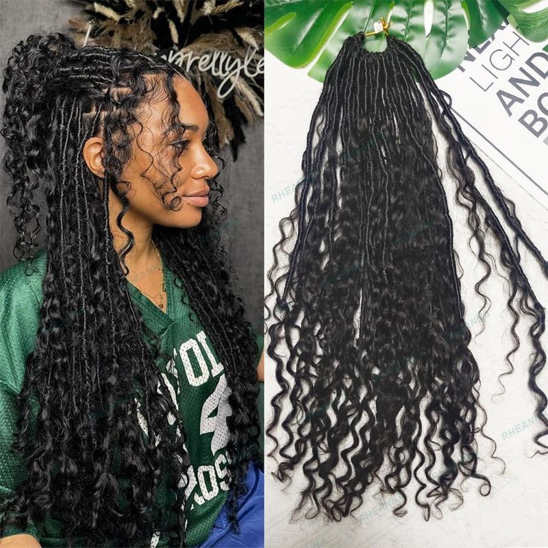 RHEANNA Knotless Crochet Boho Goddess Locs With Human Hair Curls Curly ...