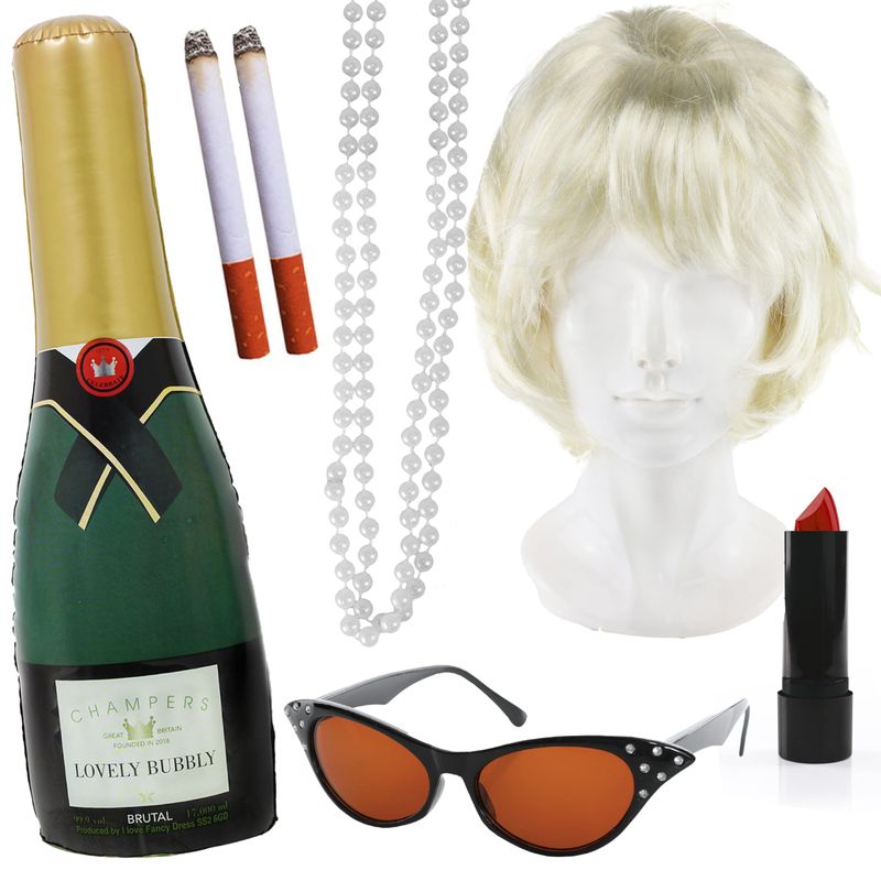 Adults Fabulous Lady Accessory Set - Blonde Beehive Wig, Black Glasses ...