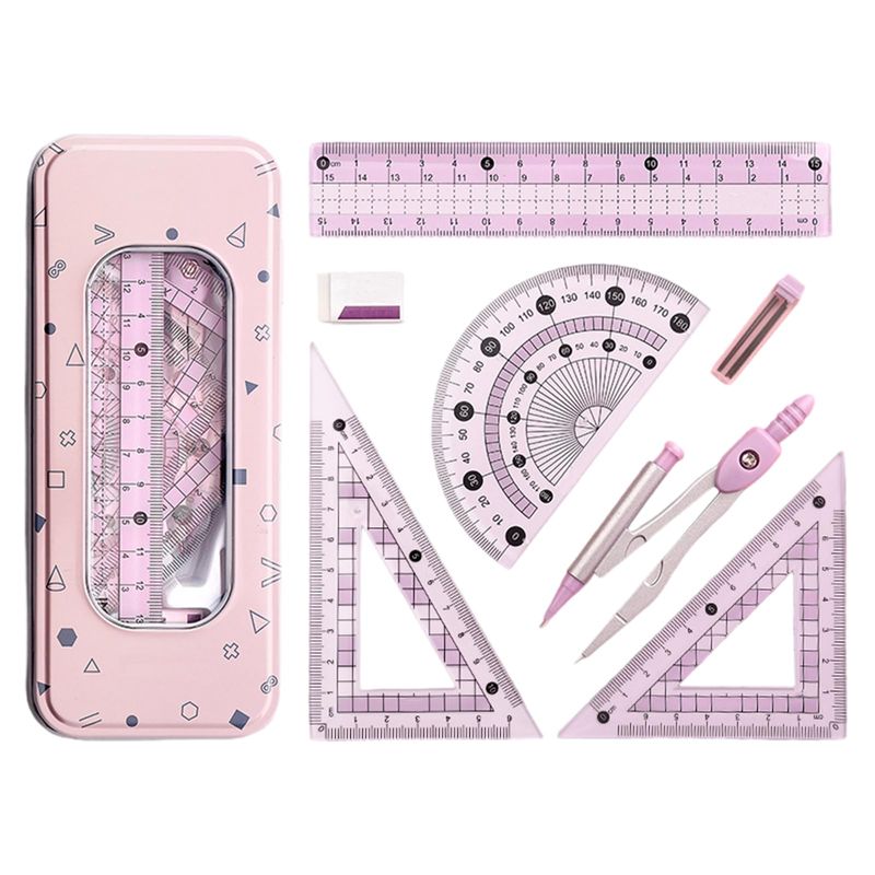 WOKATFI Compass Geometry Tool with Metal Box, 7 Pcs Assorted Math Set ...