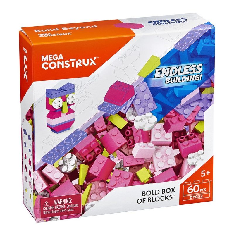 Mega Bloks Construx DYG82 Bold Box of Building Construction Bricks Pink ...