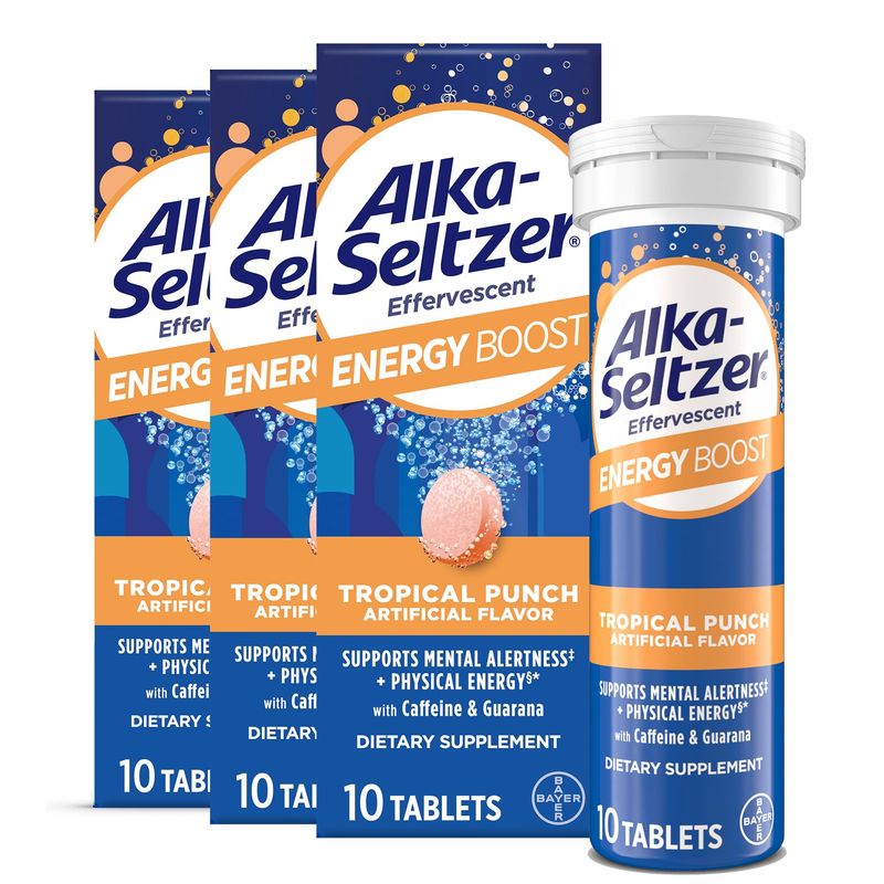 Alka-Seltzer Energy Boost: Caffeine & Guarana, B Vitamins, Supports ...